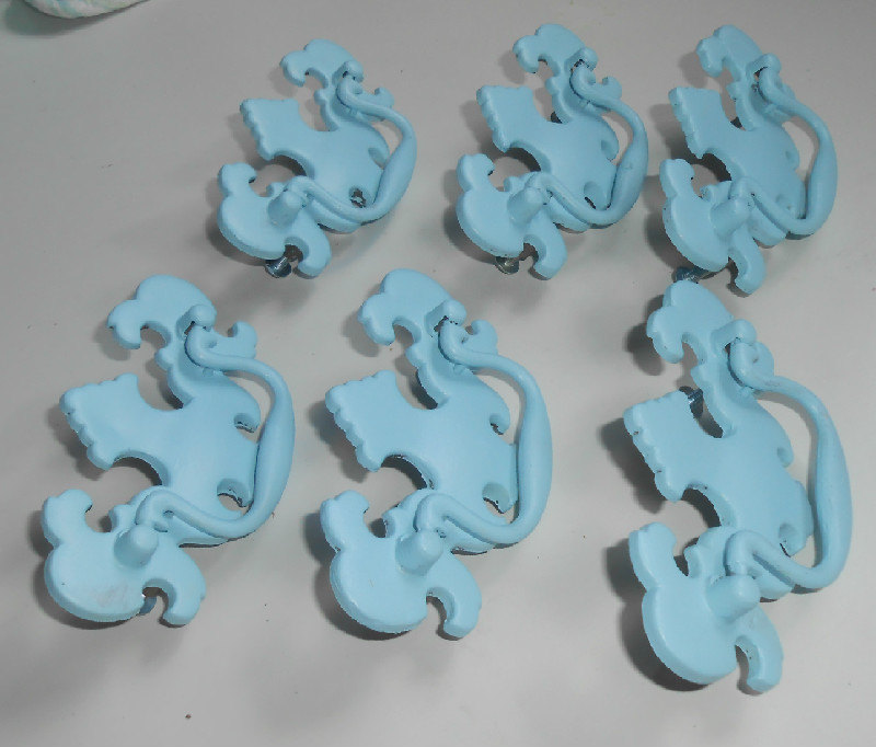 Six Upcycled, Brass, Vintage, Shabby Chic, Drawer Pulls, Knobs, Blue ...