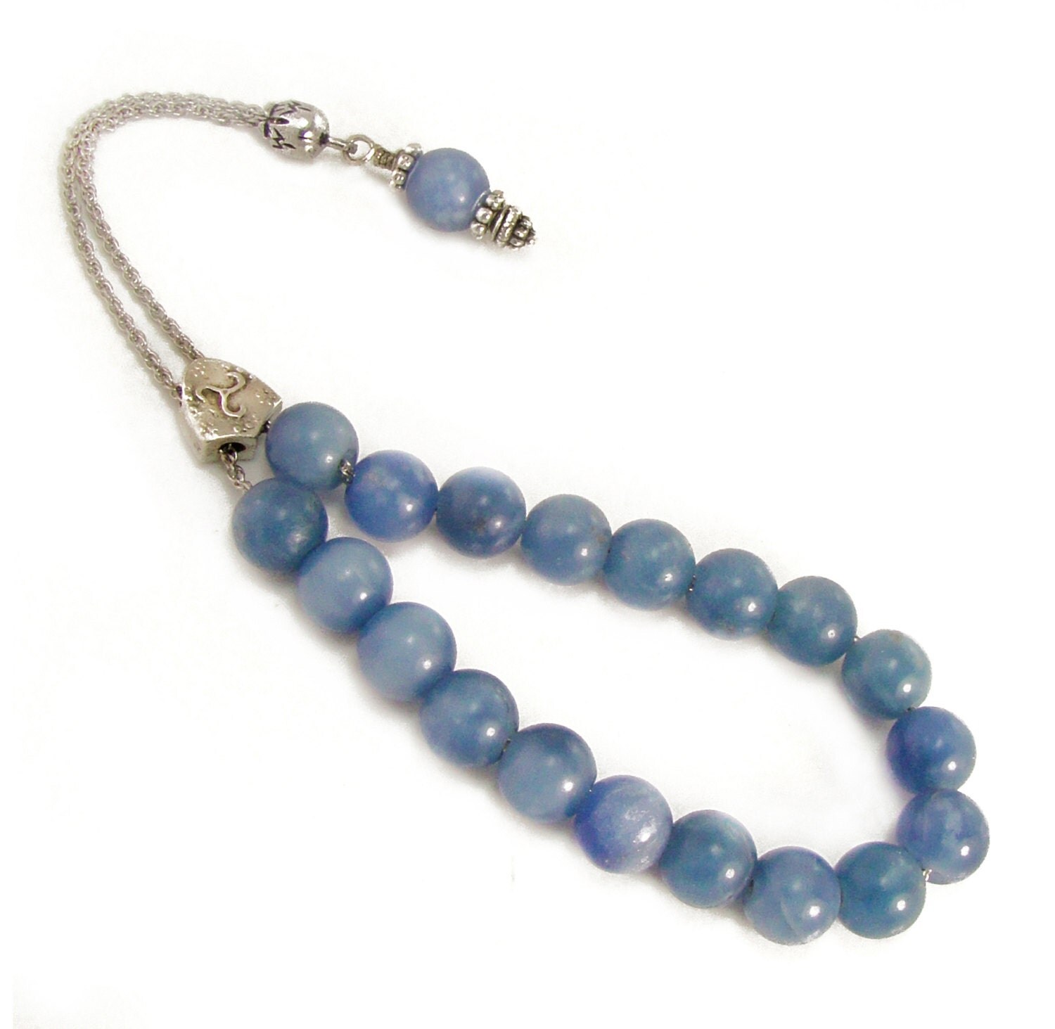Komboloi Greek Worry Beads Blue Agate Beads Silver Metal