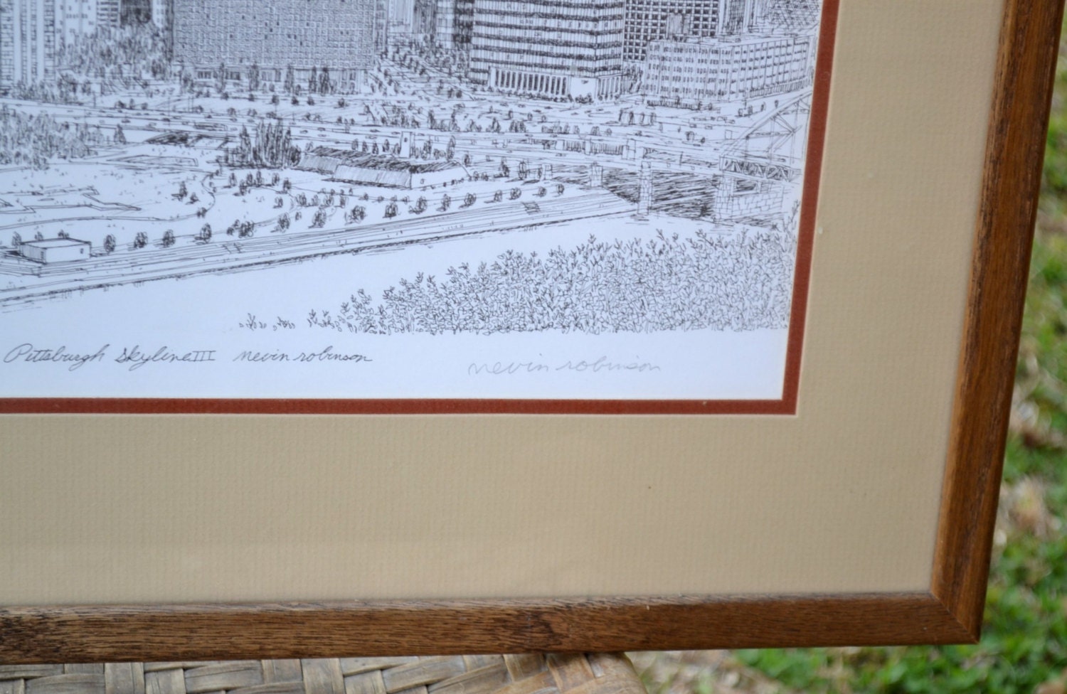 Nevin Robinson Framed Signed Print Pittsburgh Skyline III