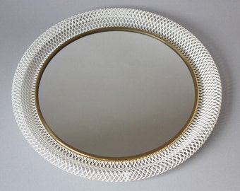 Hallway mirror round / wall mirror cream / wire mesh Germany 50s, 60s ...