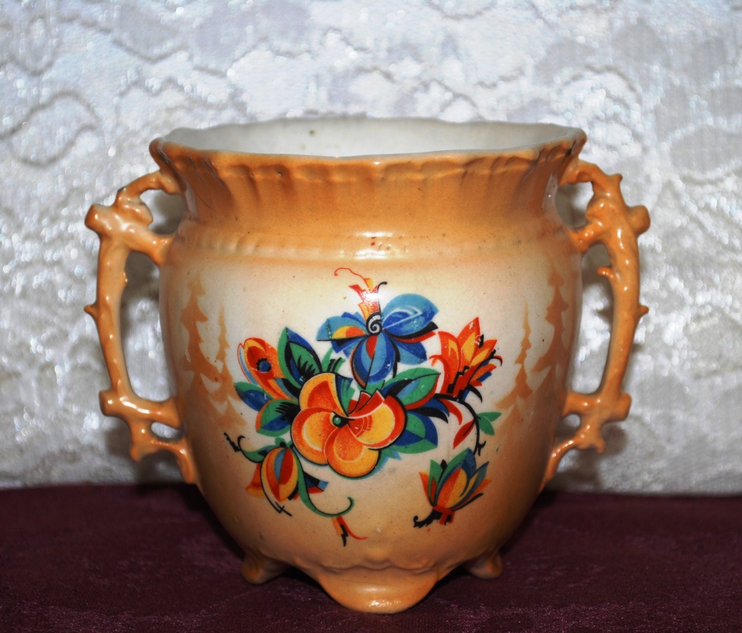 Unusual Czecho-Slovakia Porcelain Hand Painted Handled Open Sugar Bowl ...