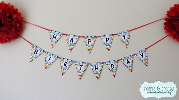Rainbow Chevron Party Printable Happy Birthday by HeartsandCraftsy