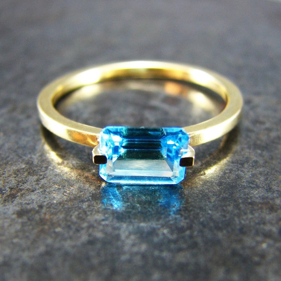 Blue Topaz Engagement Ring Cote d Azure 18K by UngarMetalArt