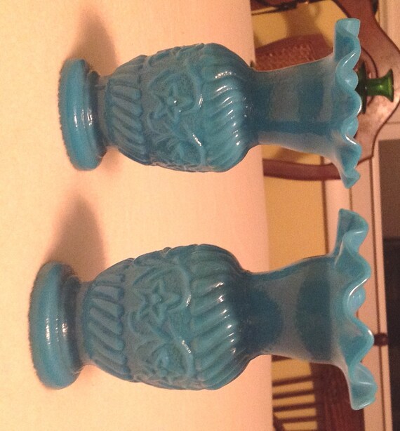 Art Nouveau Opaline Blue Milk Glass Vases