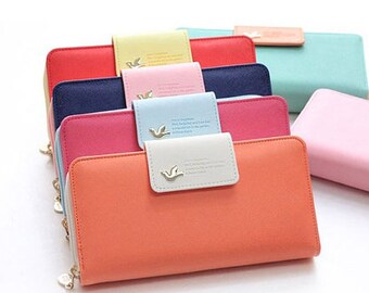 Leather long wallet,leather wallet,women wallet,cute wallet,gift wallet ...