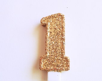 Large Gold Glitter Number One candle- First Birthday