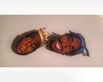 hand drawn biggie and tupac earrings