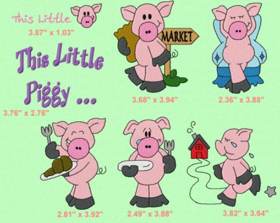 25 This Little Piggy Nursery Rhyme Embroidery Designs with