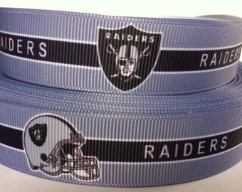 5 Yards Oakland Raiders Ribbon 7/8" Printed Grosgrain Ribbon