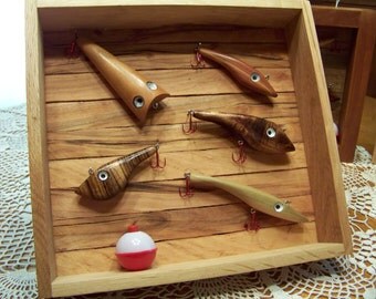 SB269 - Oak and Spalted Maple Fishing Lure Shadow Box with Exotic ...