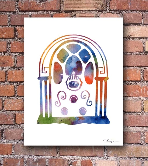 Vintage Radio Art Print Abstract Watercolor Painting Wall
