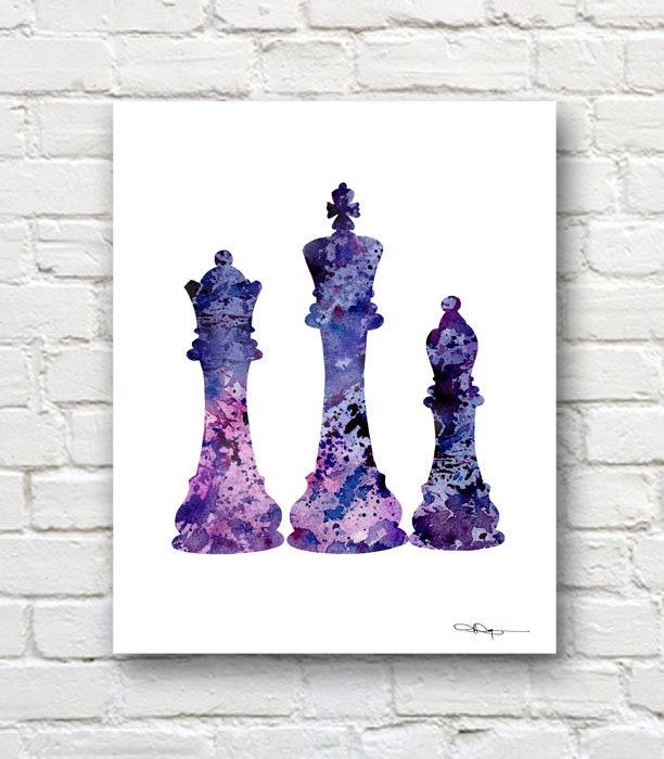 Chess Pieces Art Print Abstract Watercolor Painting Wall