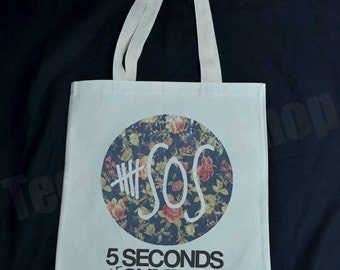 5SOS Bag 5 Second of Summer Flowers Cotton Tote Bag Vintage Screen Print