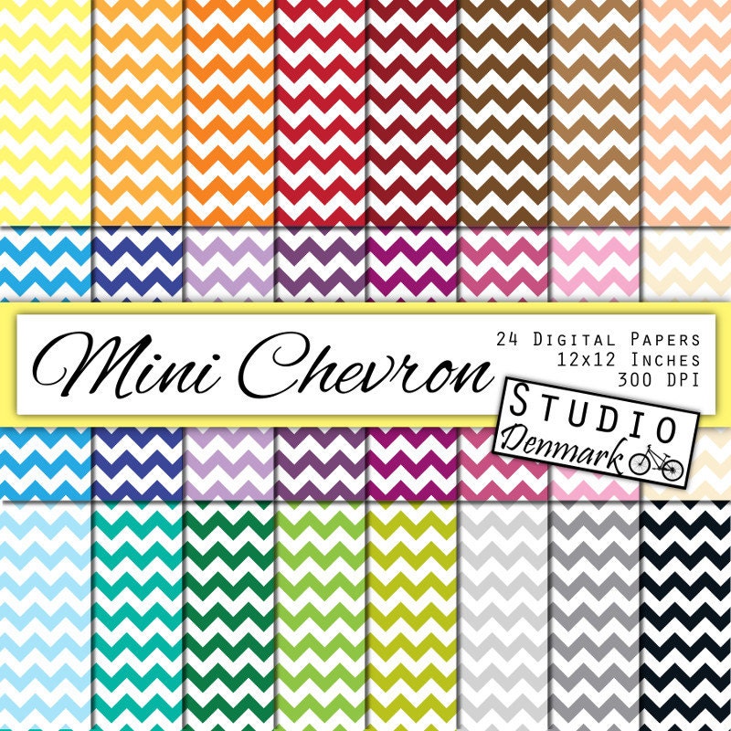 Mini Chevron Digital Paper Value Pack – 24 Mixed Colors – 12x12in 300 ...