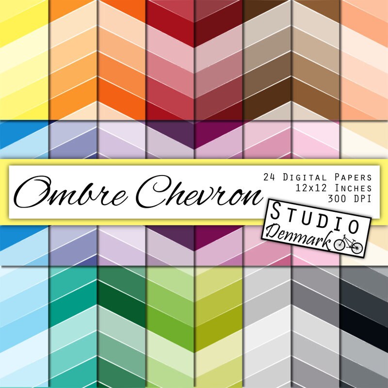 Large Ombre Chevron Digital Paper Value Pack – 24 Colors – 12×12 in 300 ...