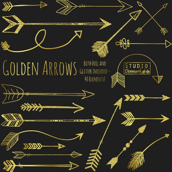 Gold Arrow Clipart – Golden Glitter / Foil Clip Art – Hand Drawn Gold ...