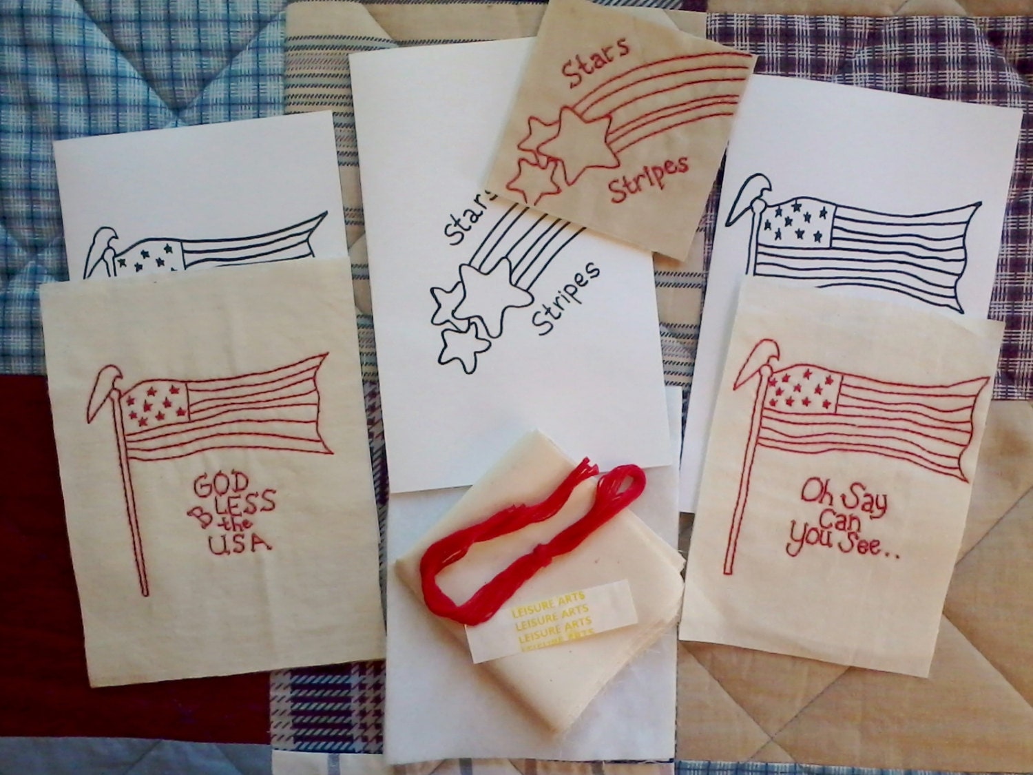 Patriotic Redwork Flag Embroidery Kit Americana Redwork