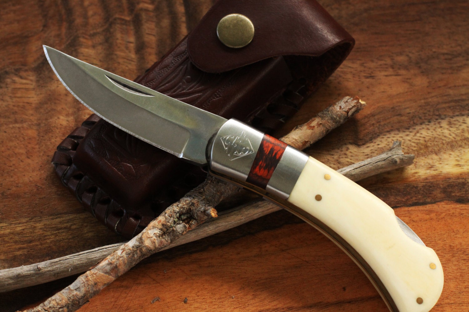 Engraved White Bone Pocket Knife Personalized Knife Custom 