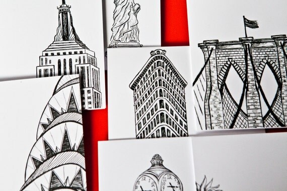 Handmade New York City Cards 8 Pack: New by PineappleStDesigns