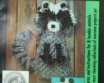 Vintage 1970's Macrame Pattern Book Animal Art Vol II Raccoon Sheep ...
