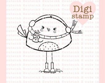 Playtime Winter Penguin Digital Stamp for Card Making by 2CuteInk