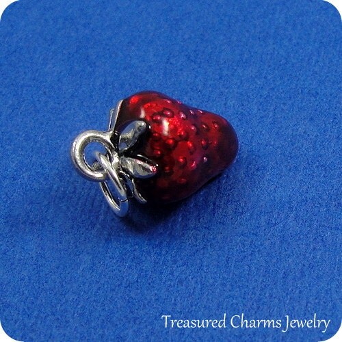 Red Strawberry Charm Silver Plated Red Strawberry Charm for