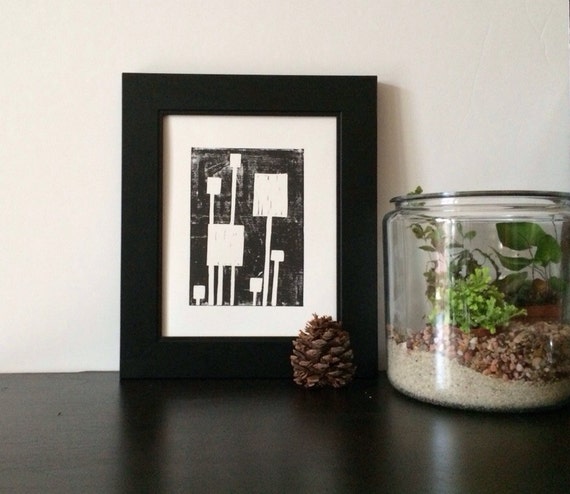 Linocut Relief Modern Abstract Art PRINT of Black and White