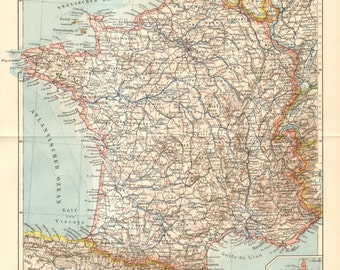 Items similar to DIGITAL Download, Map of FRANCE, 1930s, Color, Old ...