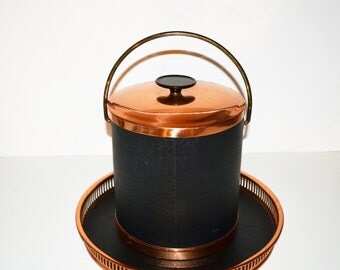 Vintage Barware Ice Bucket Barware Set Ice Bucket Tray and Tongs Black ...