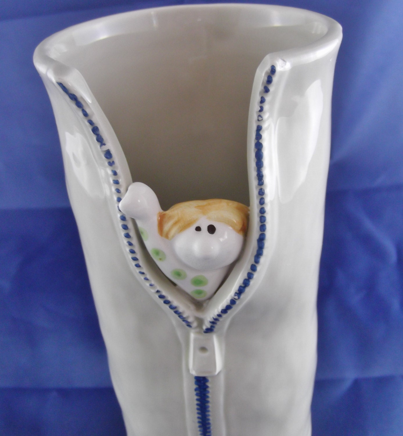 Vintage Fitz and Floyd Vase Whimsical Zipper Vase Ceramic Vase
