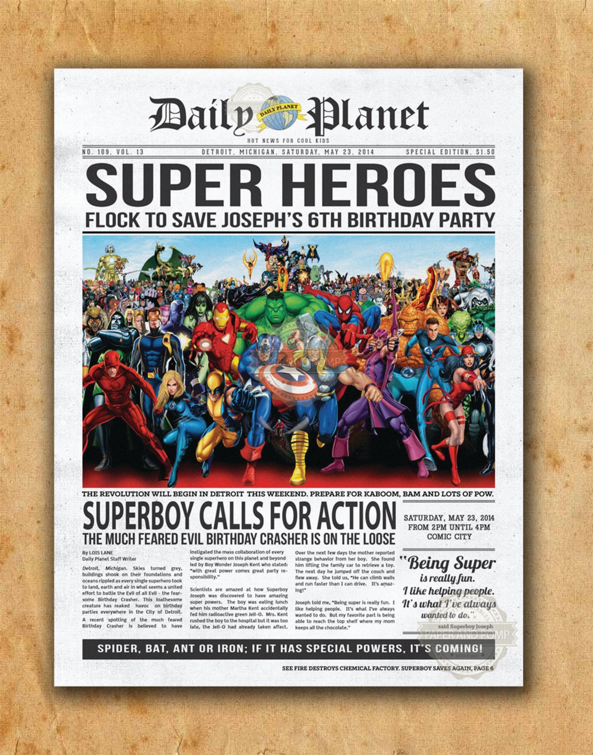 Superhero Newspaper Template Superhero Newspaper Custom PRINTABLE
