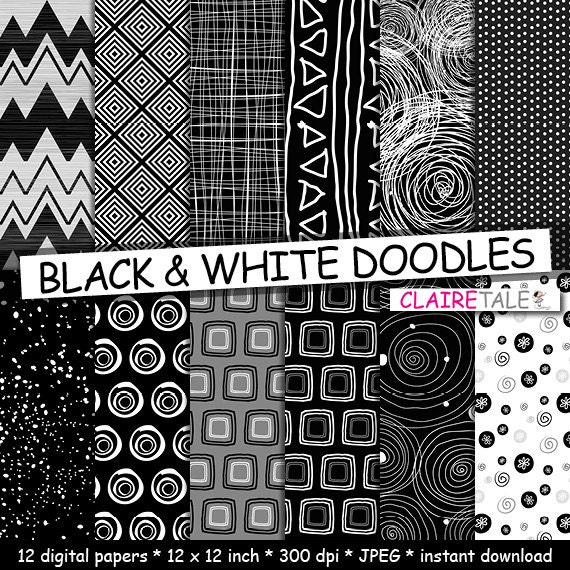 Doodle digital paper: BLACK & WHITE DOODLES with by ClaireTALE