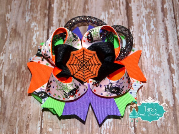 Items similar to Stacked Hallooween Bow, Stacked Bow, Spider Bow ...