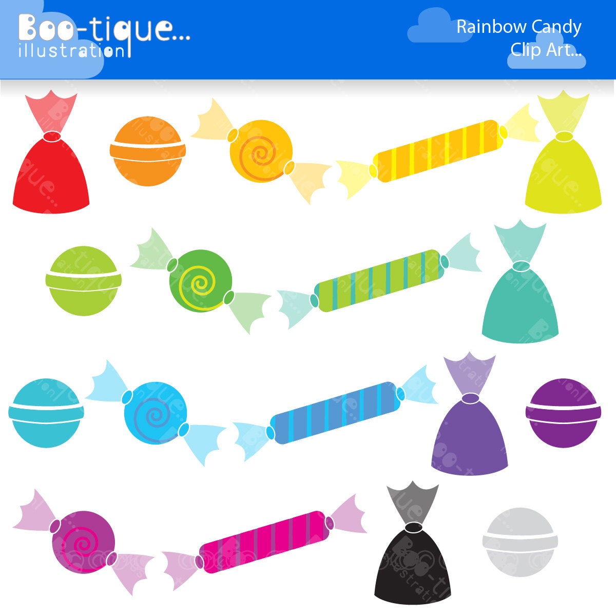 Rainbow Candy Digital Clipart Set. Candy Clipart. Candy Clip Art. Candy ...