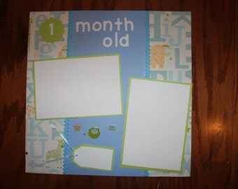 12 x 12 baby boy scrapbook layout titled "1 month old" premade