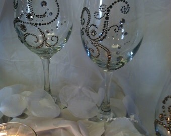 Set of Rhinestone Wine glasses