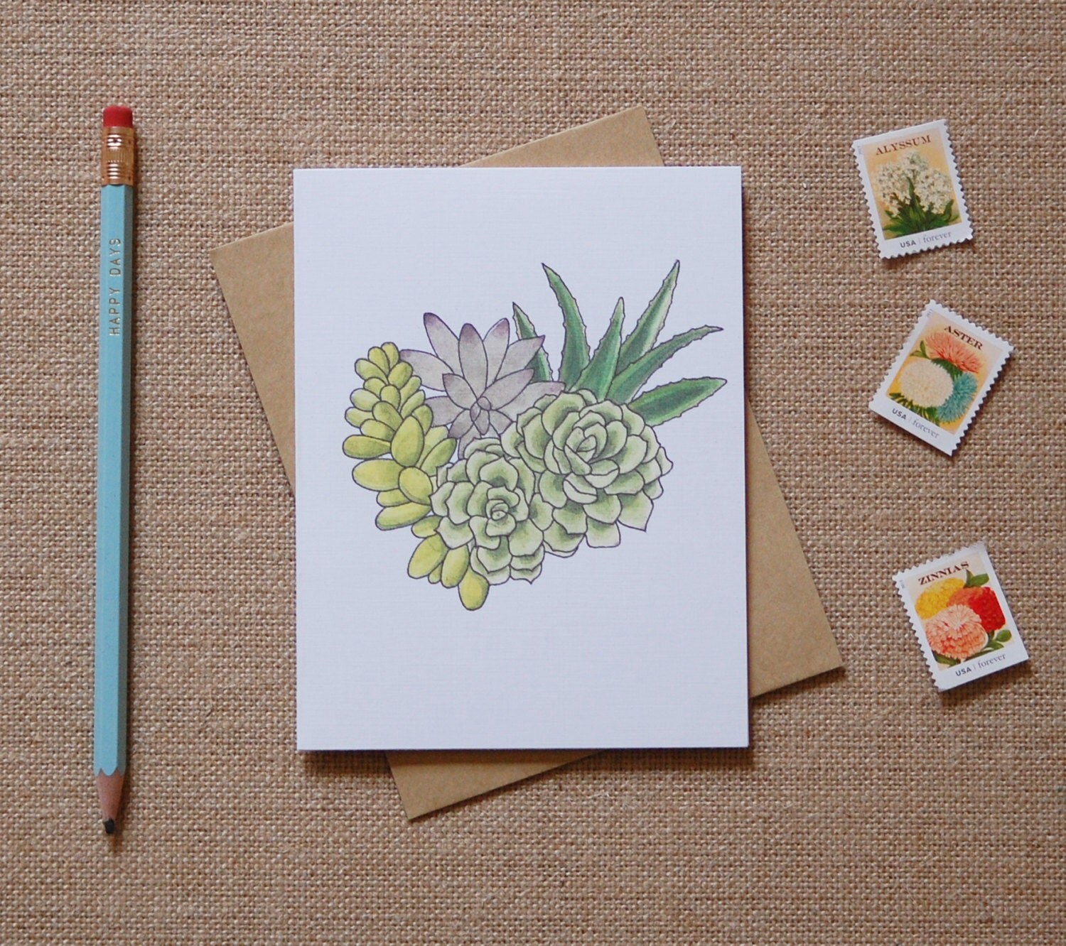 Card Succulent Bouquet Watercolor by keenbeedesigns on Etsy