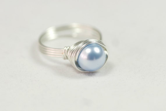 Items similar to Light Blue Pearl Ring Wire Wrapped Jewelry Handmade ...