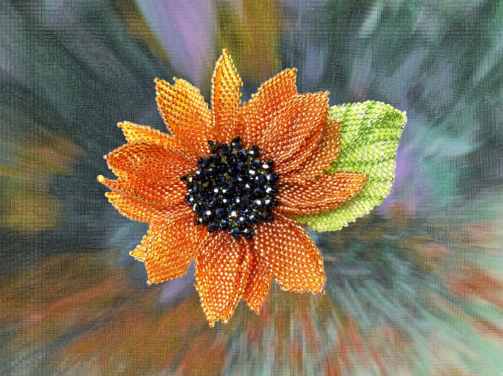 Pattern & tutorial for beaded sunflower with the leaf