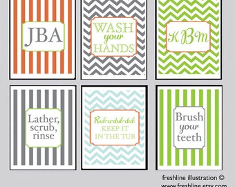 Kids Bathroom Art - Wash Your Hands, Brush Your Teeth, Flush the Toilet ...