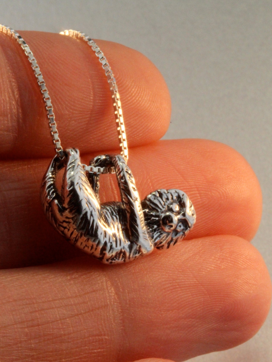 Sloth Necklace Silver Tree Sloth Charm Tree Sloth Necklace