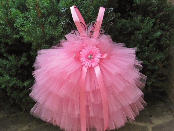 PINK RUFFLES Tiered Pink Tutu Dress Flower Girl Gown