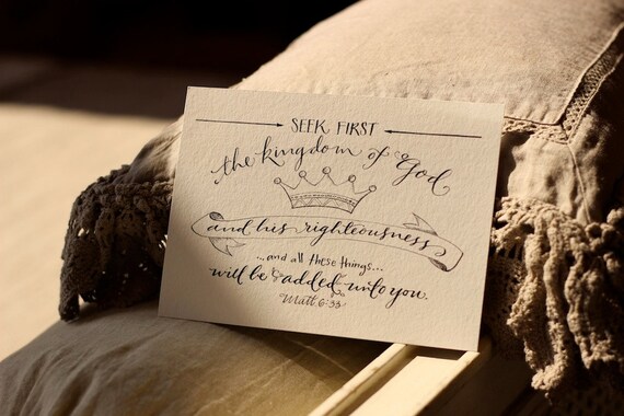 Items similar to Matthew 6:33 - Hand-Lettered Scripture Print - Bella ...