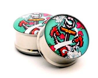 Zombie Pinup Girl Picture Plugs gauges 16g 14g 12g 10g
