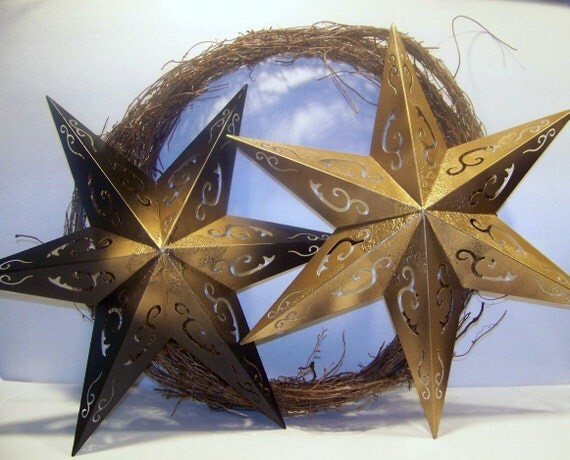 Hand Painted 6 Point Metal Star In Gold or Black / Gold Star