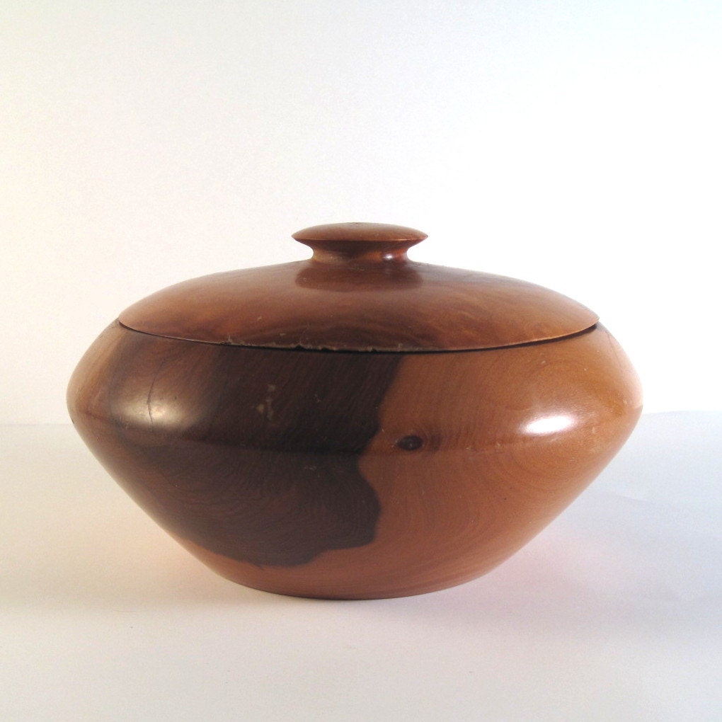 vintage turned wood box round box with lid