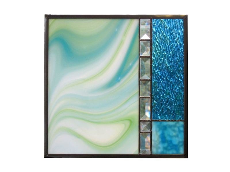 Geometric Blue Stained Glass Panel Suncatcher Blue Ocean Water