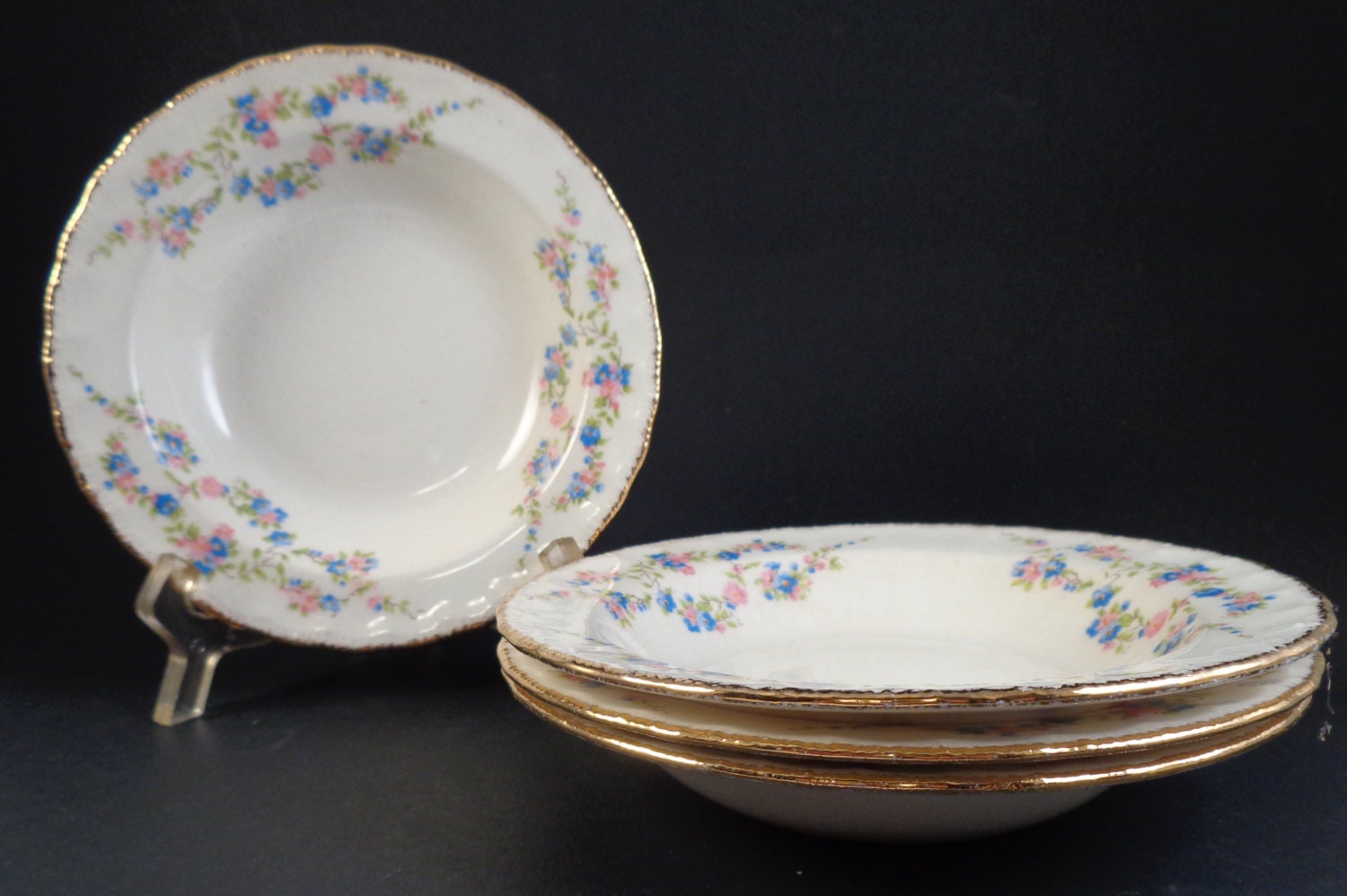 4 Pope Gosser China BLUE BELLE Berry Dessert Bowls 1941 3095 Sterling ...