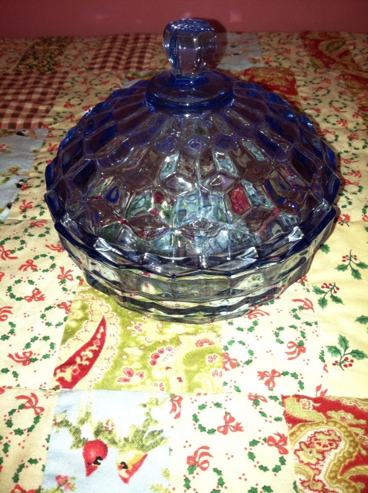 Vintage Covered Candy Dish Blue Cubed Glass – Haute Juice