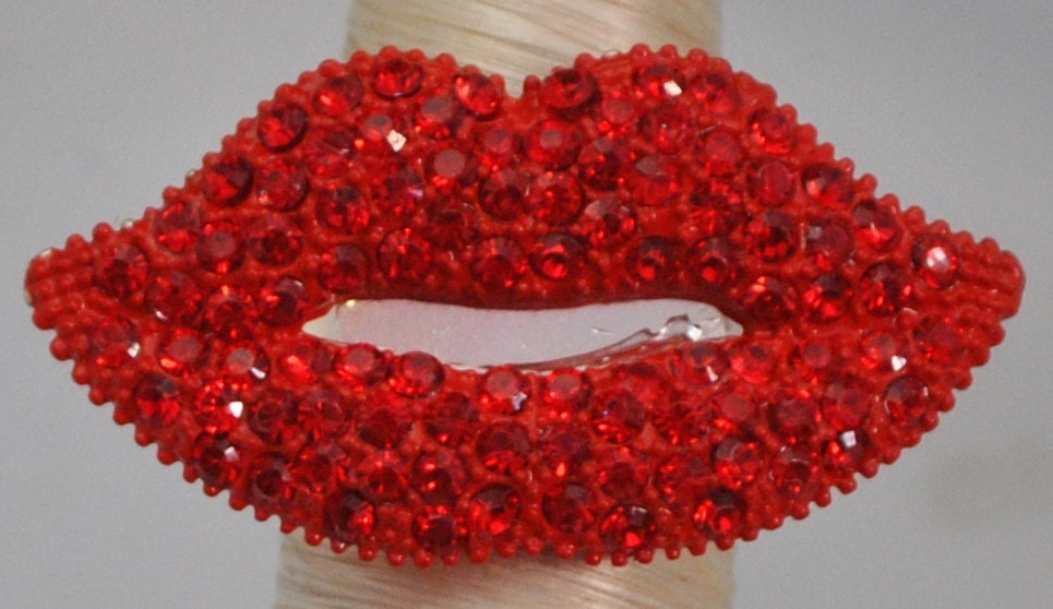 Red Lips Cocktail Ring /Under 10 USD /Adjustable/